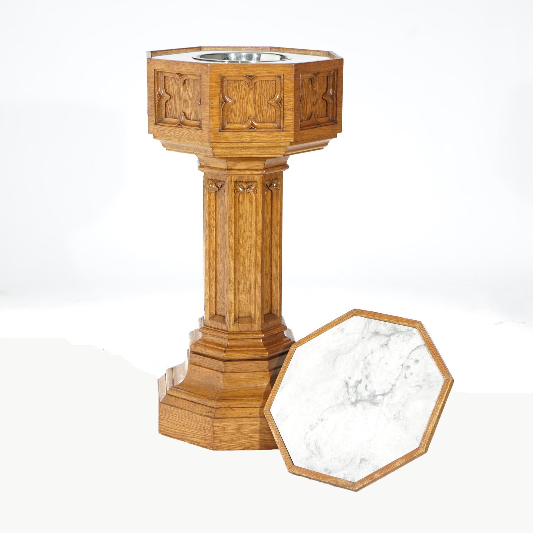 Antique Reliquary Baptismal Gothic Oak Octagonal Baptismal Cabinet ...