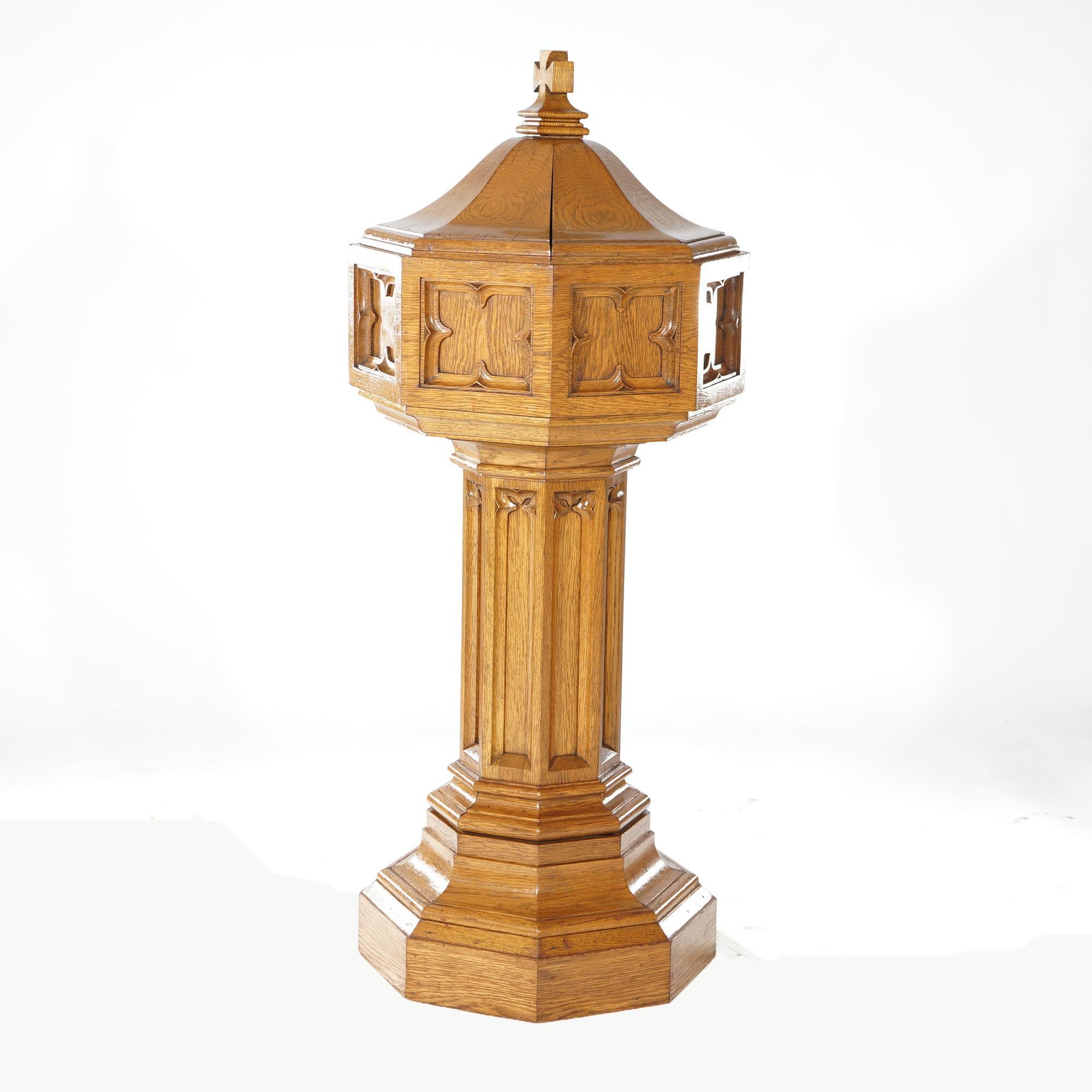 Antique Reliquary Baptismal Gothic Oak Octagonal Baptismal Cabinet ...
