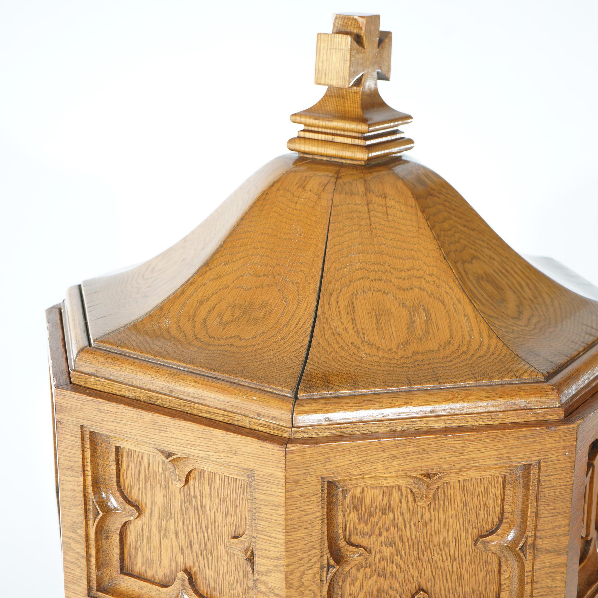 Antique Reliquary Baptismal Gothic Oak Octagonal Baptismal Cabinet ...