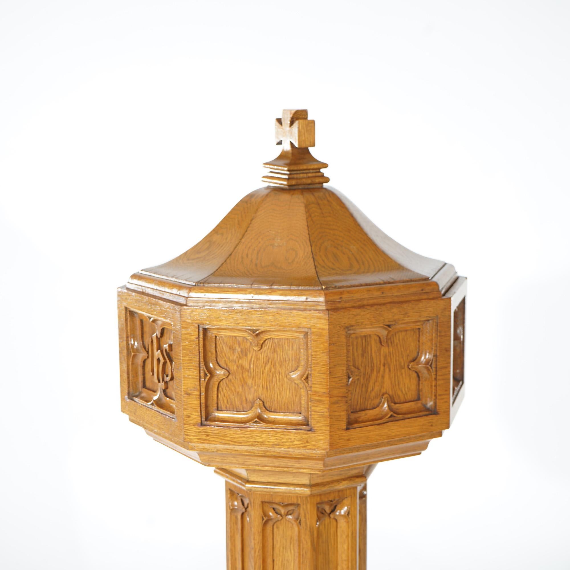 Antique Reliquary Baptismal Gothic Oak Octagonal Baptismal Cabinet ...