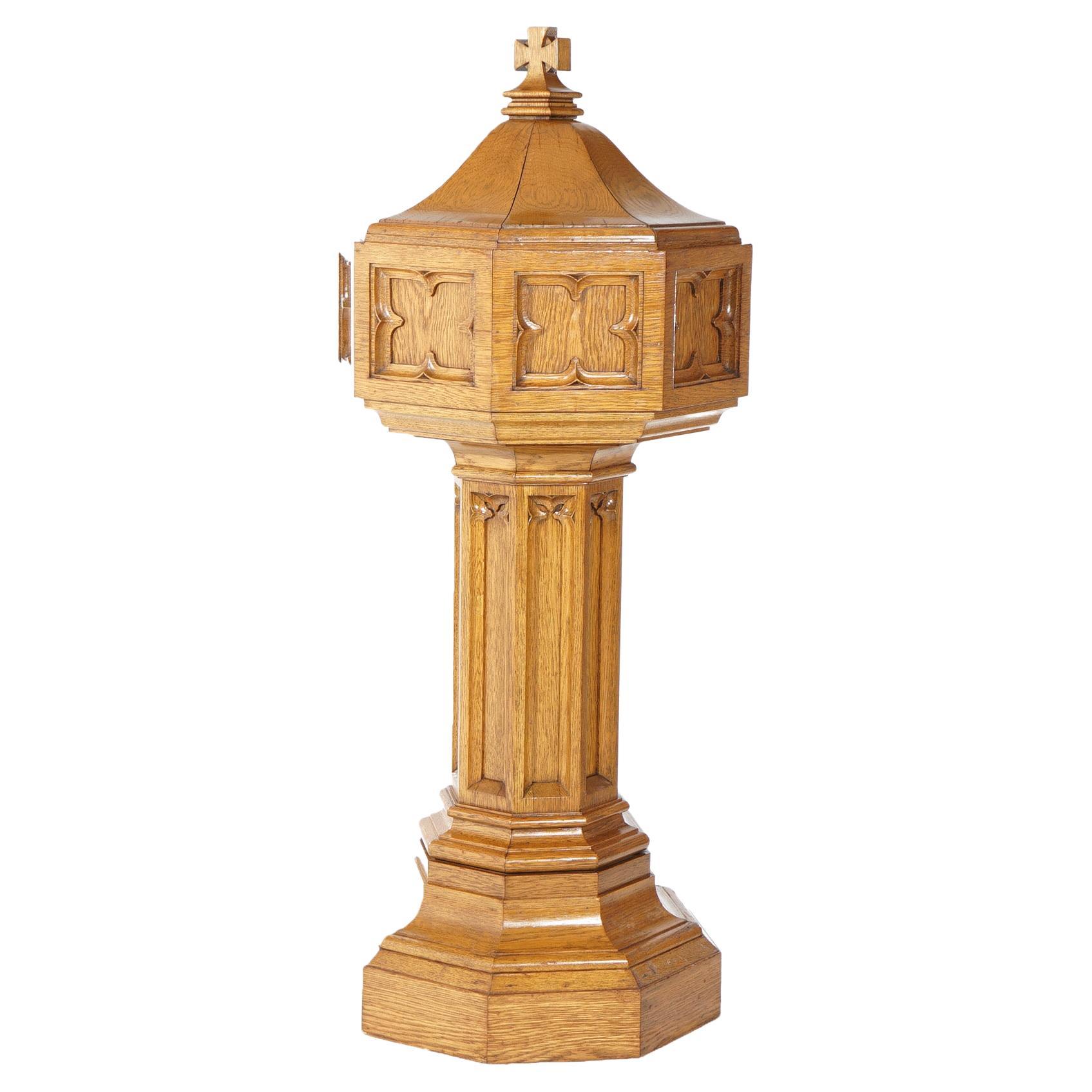 Antique Reliquary Baptismal Gothic Oak Octagonal Baptismal Cabinet ...