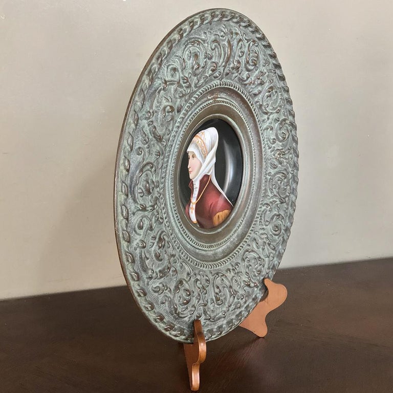 Antique Renaissance Embossed Platter with Painted Porcelain Portrait at ...