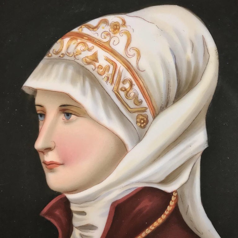 Antique Renaissance Embossed Platter with Painted Porcelain Portrait at ...