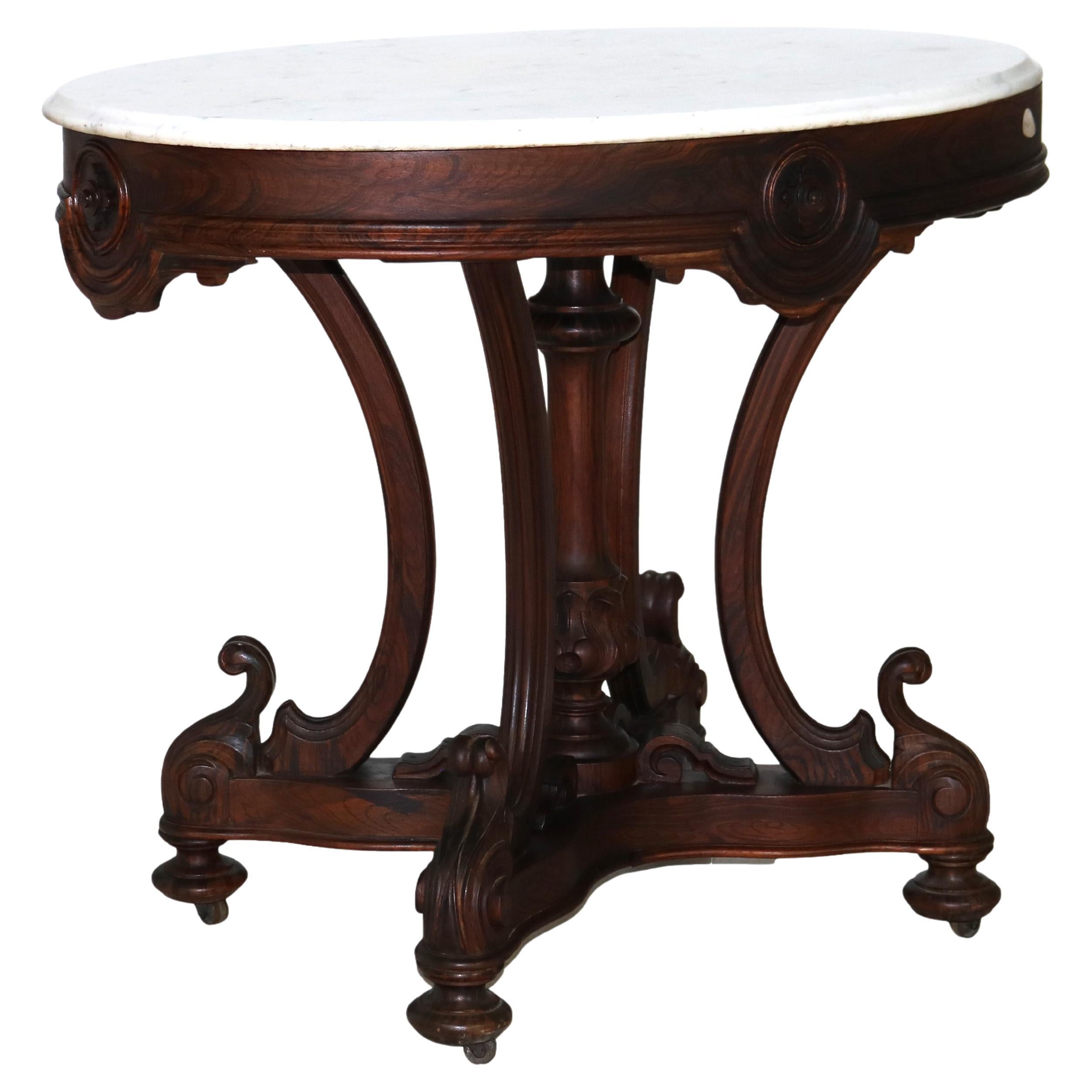 Antique Renaissance Revival Carved Rosewood and Marble Parlor Table ...