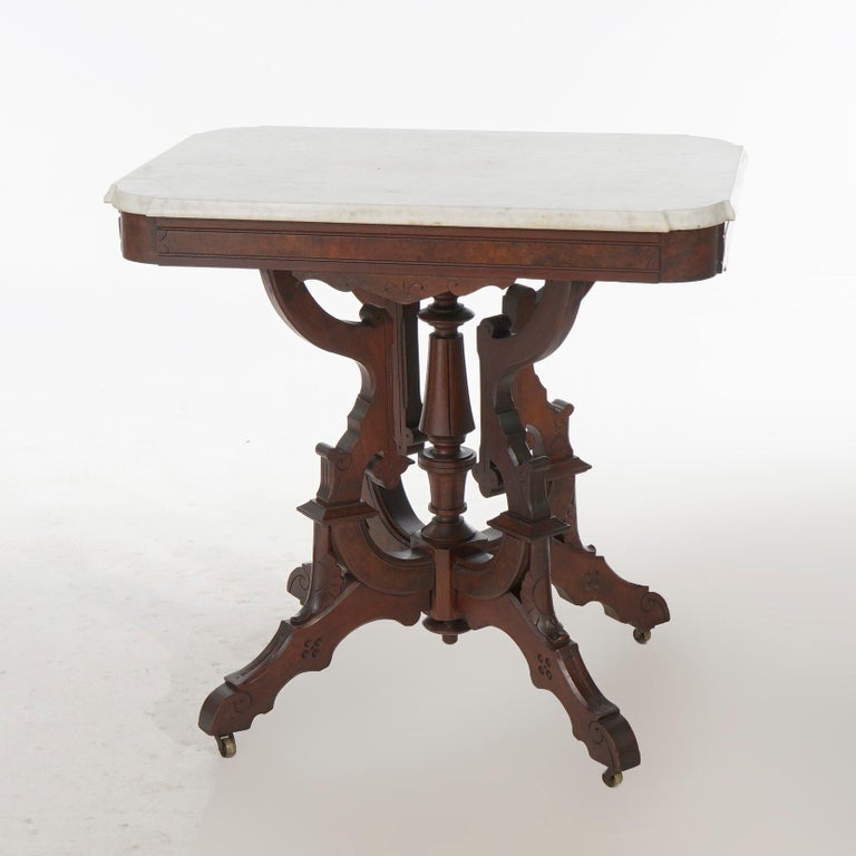 Antique Renaissance Revival Carved Walnut, Burl and Marble Top Parlor ...