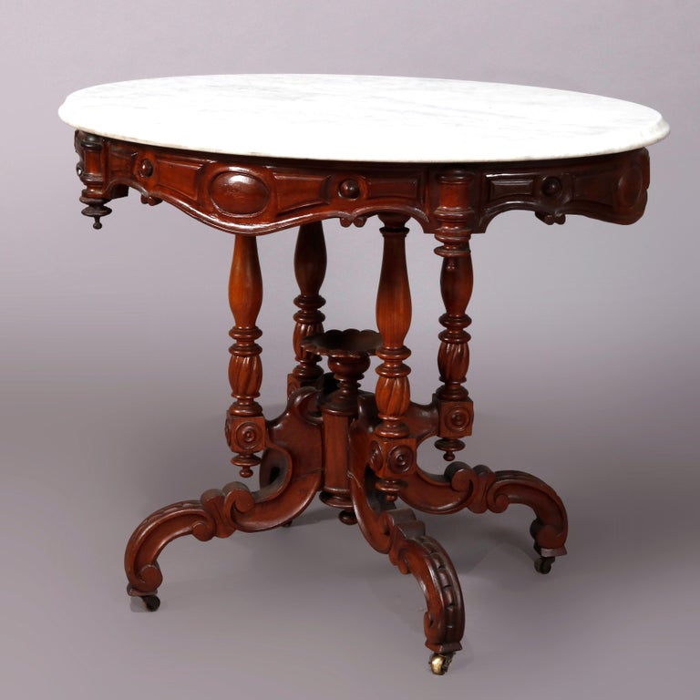 Antique Renaissance Revival Carved Walnut and Marble Center Table ...