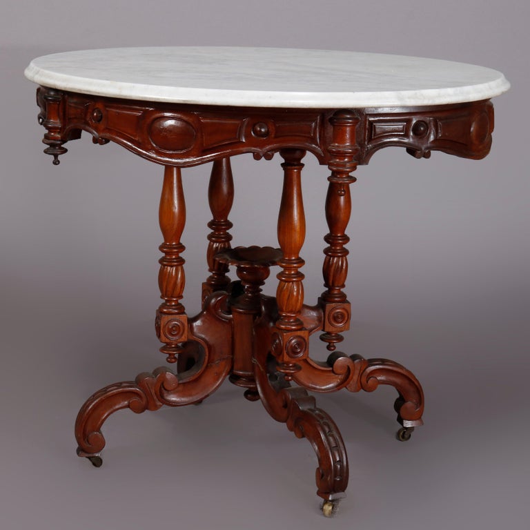 Antique Renaissance Revival Carved Walnut and Marble Center Table ...
