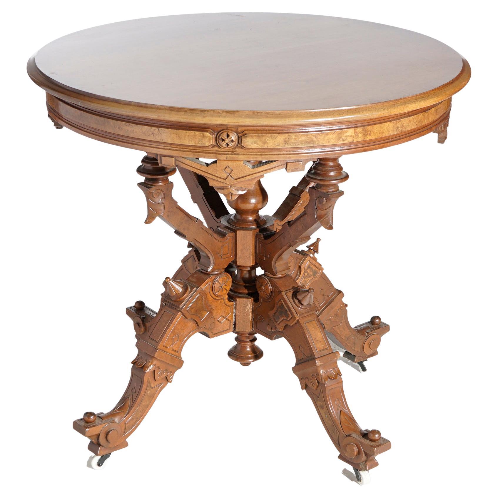 Antique Renaissance Revival into Gothic Carved Walnut and Burl Parlor ...