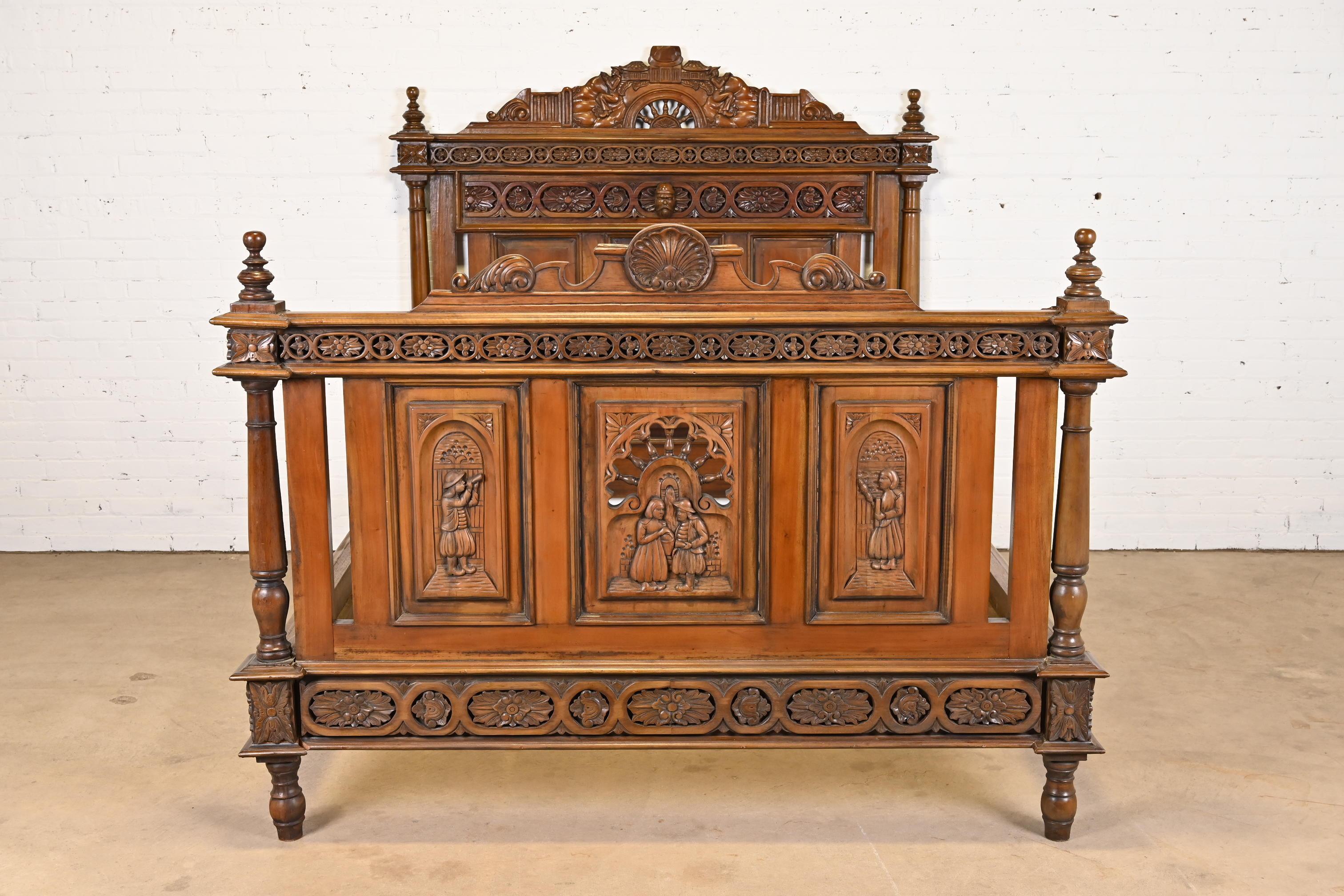 Antique Renaissance Revival Ornate Carved Mahogany Queen Size Bed at ...