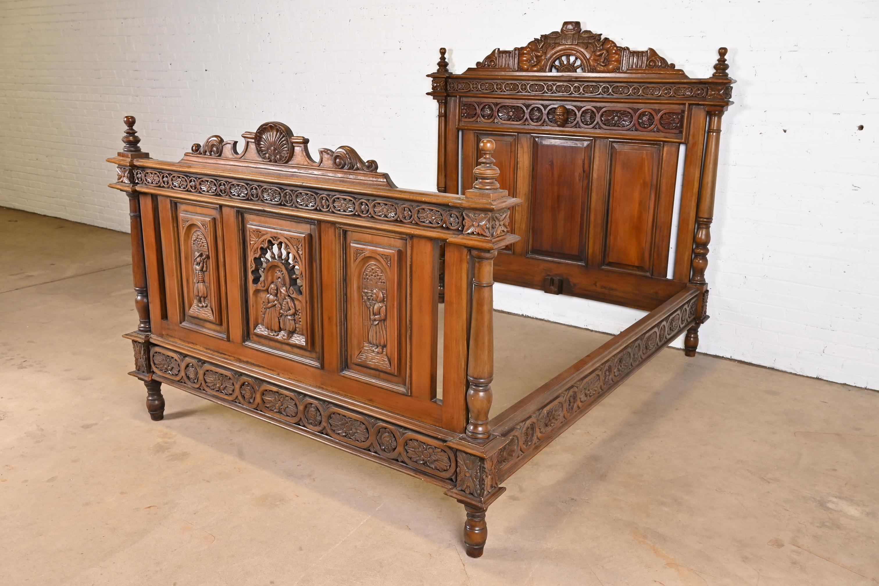 Antique Renaissance Revival Ornate Carved Mahogany Queen Size Bed at ...