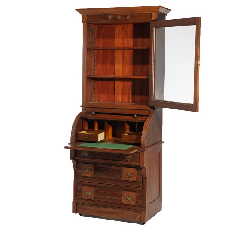 Antique Renaissance Revival Walnut and Burl Barrel Roll Top Desk, C1890 ...