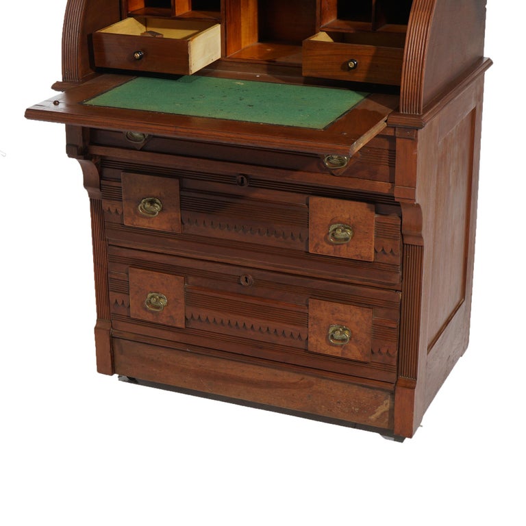 Antique Renaissance Revival Walnut and Burl Barrel Roll Top Desk, C1890 ...