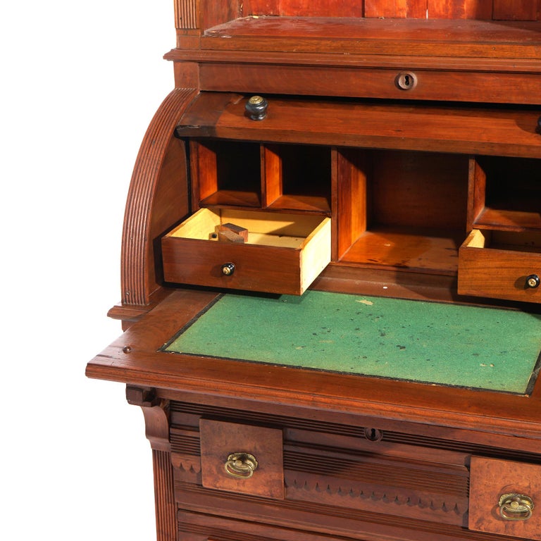 Antique Renaissance Revival Walnut and Burl Barrel Roll Top Desk, C1890 ...