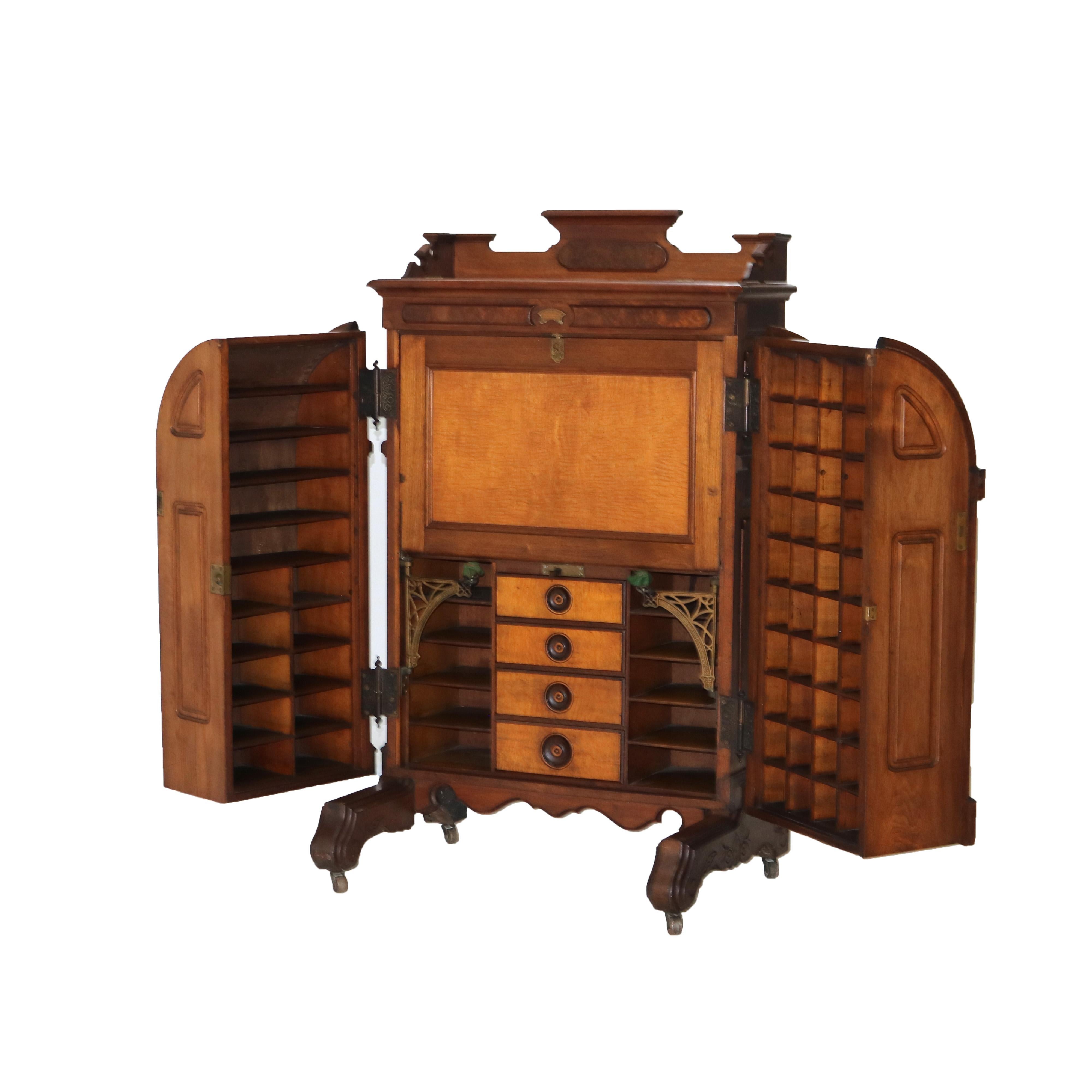 Antique Renaissance Revival Walnut and Burl Wooton Secretary Desk C1880 ...