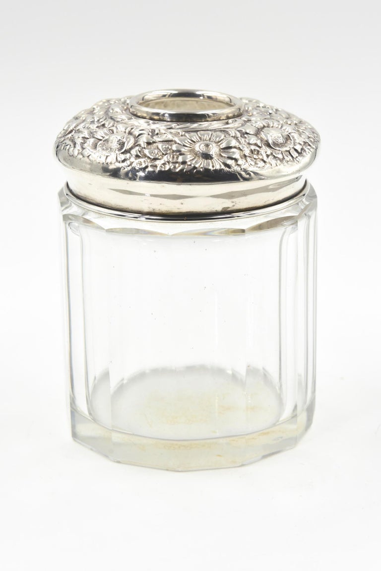 Antique Repose Sterling Flower Vanity Hair Receiver Jar by R Blackinton ...