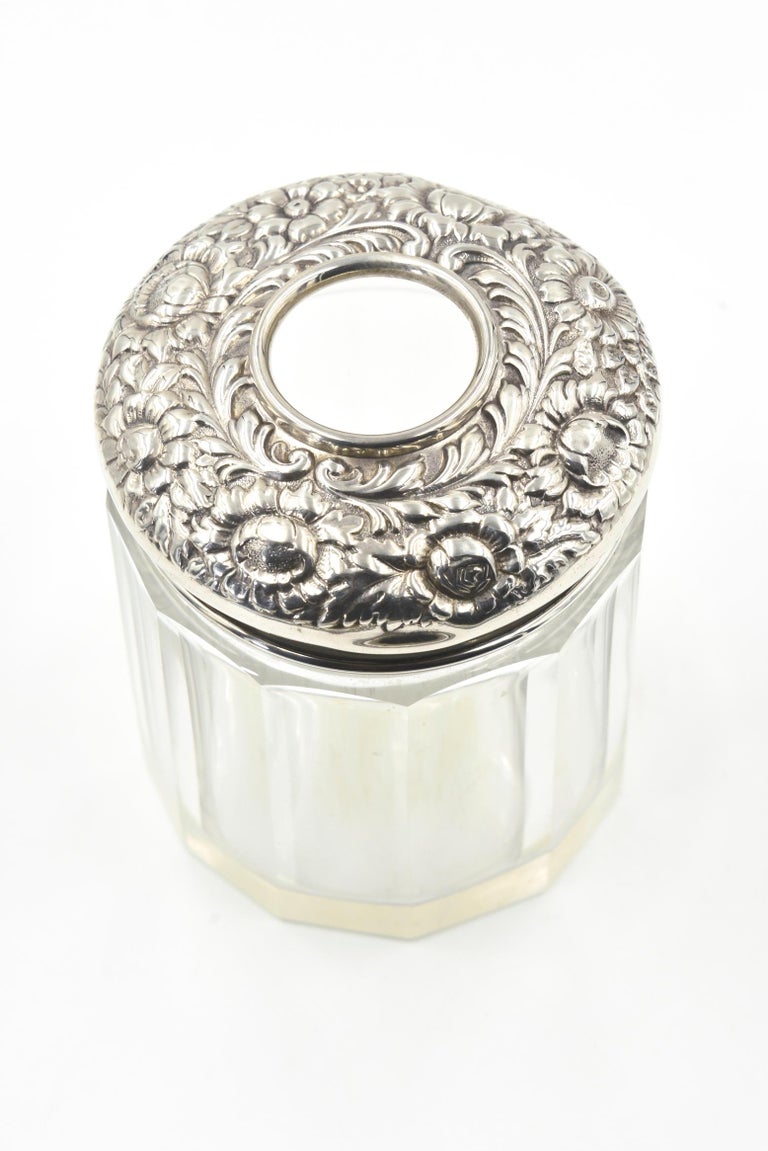 Antique Repose Sterling Flower Vanity Hair Receiver Jar by R Blackinton ...