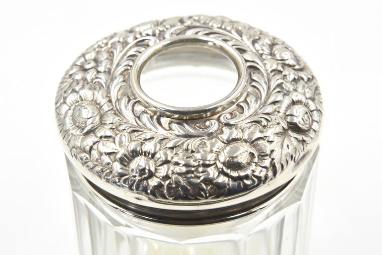 Antique Repose Sterling Flower Vanity Hair Receiver Jar by R Blackinton ...