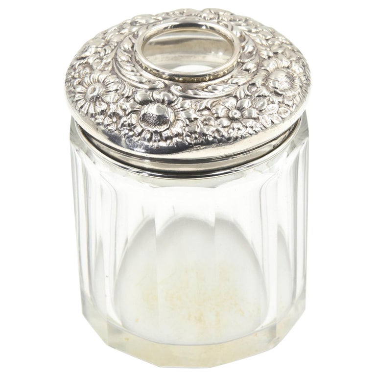 Antique Repose Sterling Flower Vanity Hair Receiver Jar by R Blackinton ...