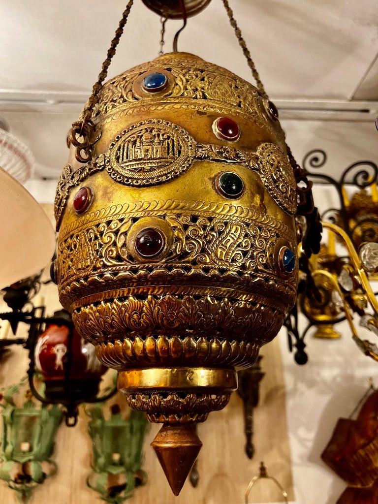 Antique Repousse' Metal Lantern For Sale at 1stDibs