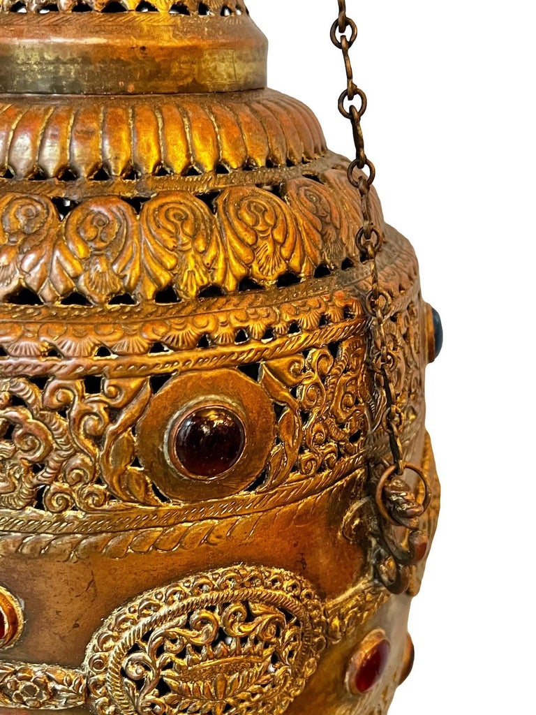 Antique Repousse' Metal Lantern For Sale at 1stDibs