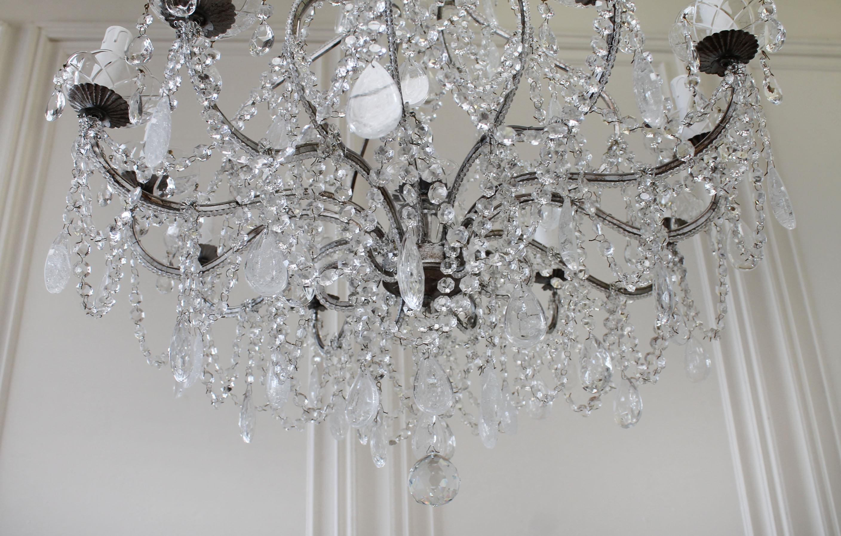 Antique Reproduction Italian Chandelier with Beaded Arms and Rock Style ...