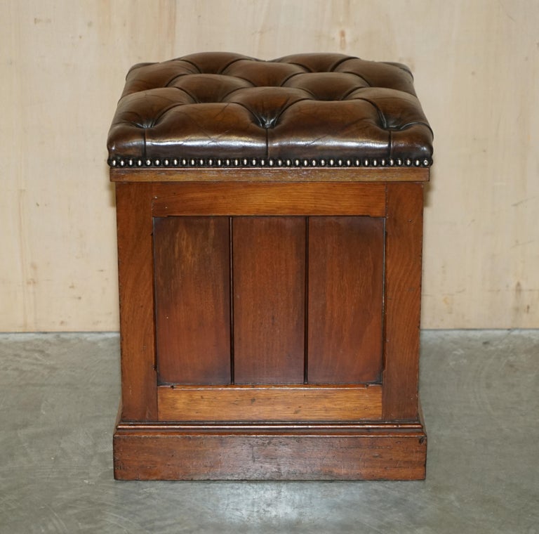 Antique Restored Brown Leather Chesterfield English Oak Footstool ...