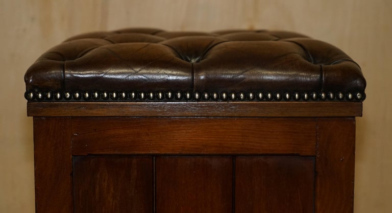 Antique Restored Brown Leather Chesterfield English Oak Footstool ...