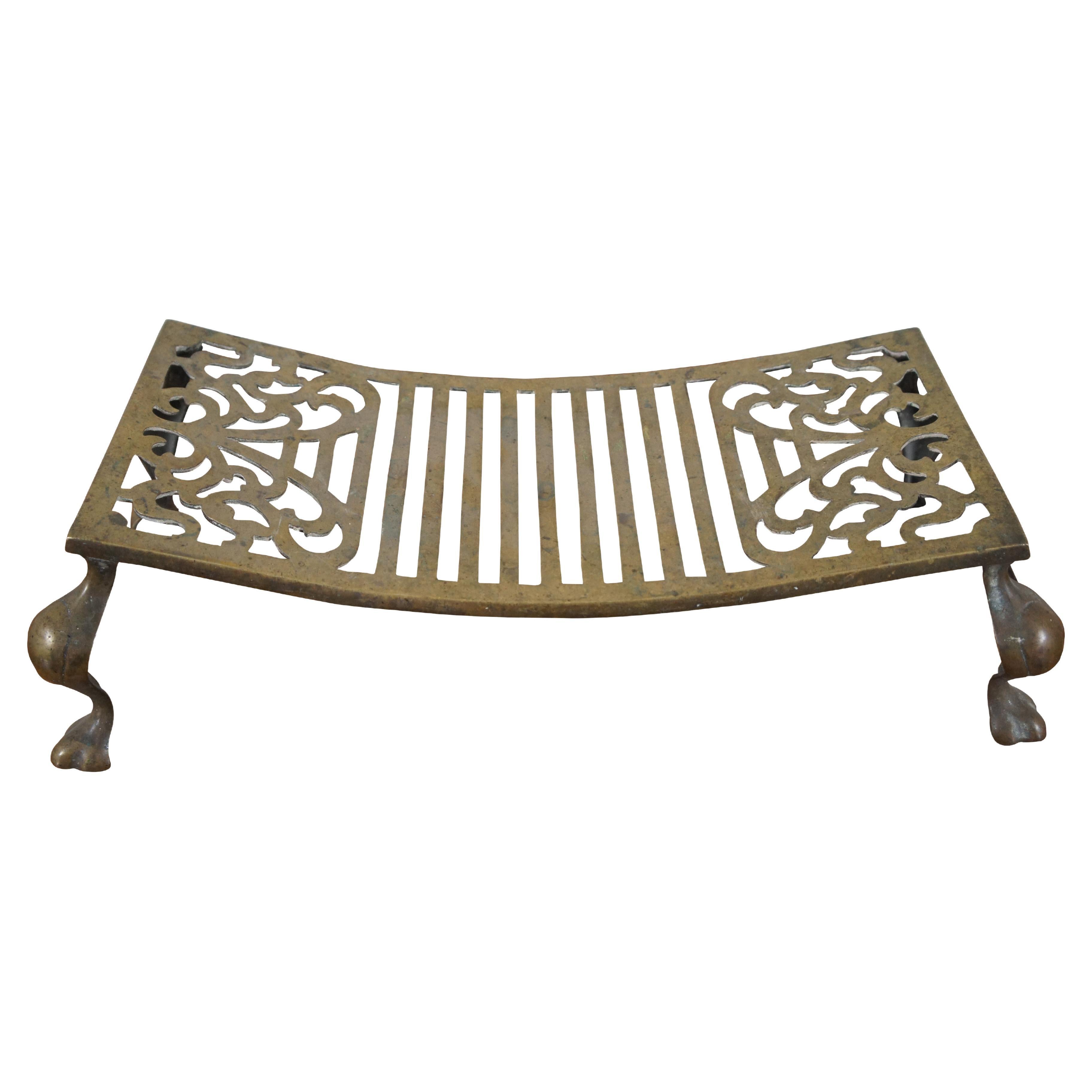 Antique Reticulated Brass Fireplace Claw Foot Trivet Pot Stand Footman ...