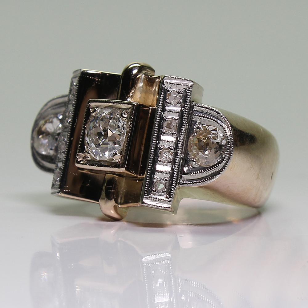 Antique Retro 18 Karat Gold Diamond Ring at 1stDibs