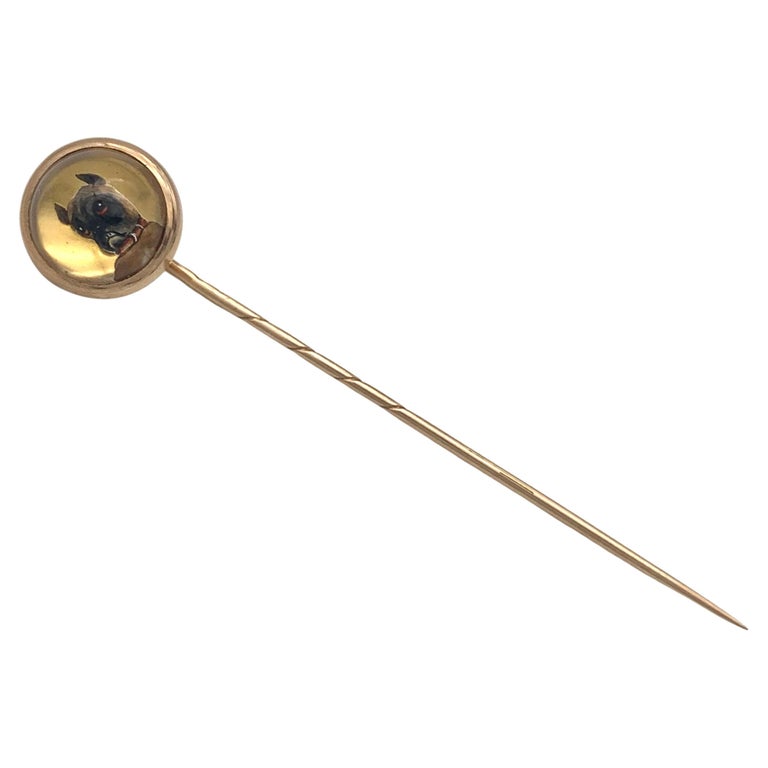 Antique Reverse Crystal Stickpin Tiepin Boxer Dog 14kt Red Gold Red Dog ...