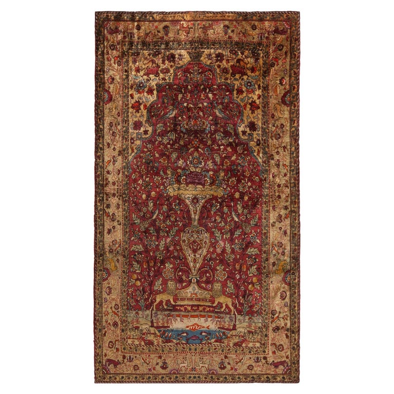 Antique Reversible Farahan Golden-Beige Wool, Silk Persian Rug For Sale ...