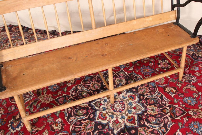 Antique Reversible Pine and Iron Bench at 1stDibs