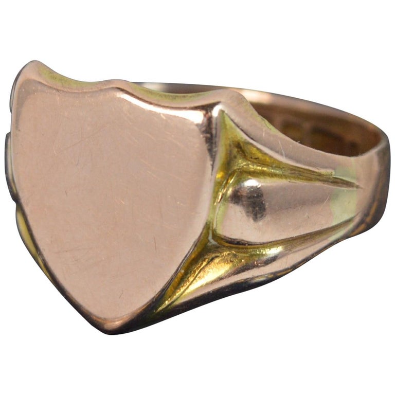 Antique Rich 9 Carat Rose Gold Shield Signet Ring at 1stDibs