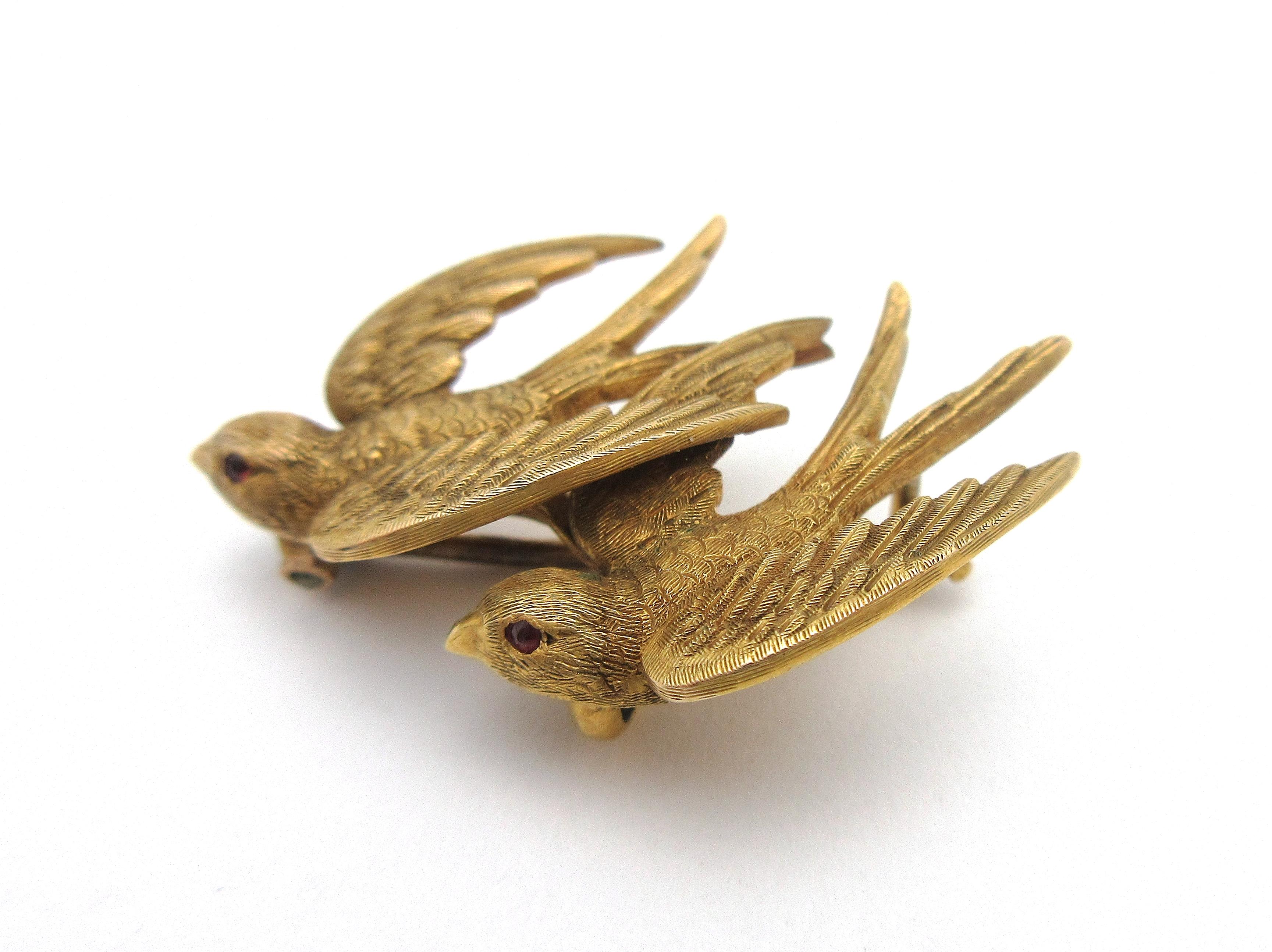 Antique Riker Brothers Swallows Pocket Watch Brooch 14 Karat Yellow ...