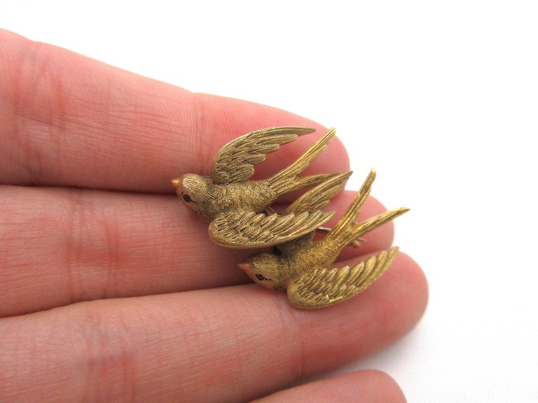 Antique Riker Brothers Swallows Pocket Watch Brooch 14 Karat Yellow ...