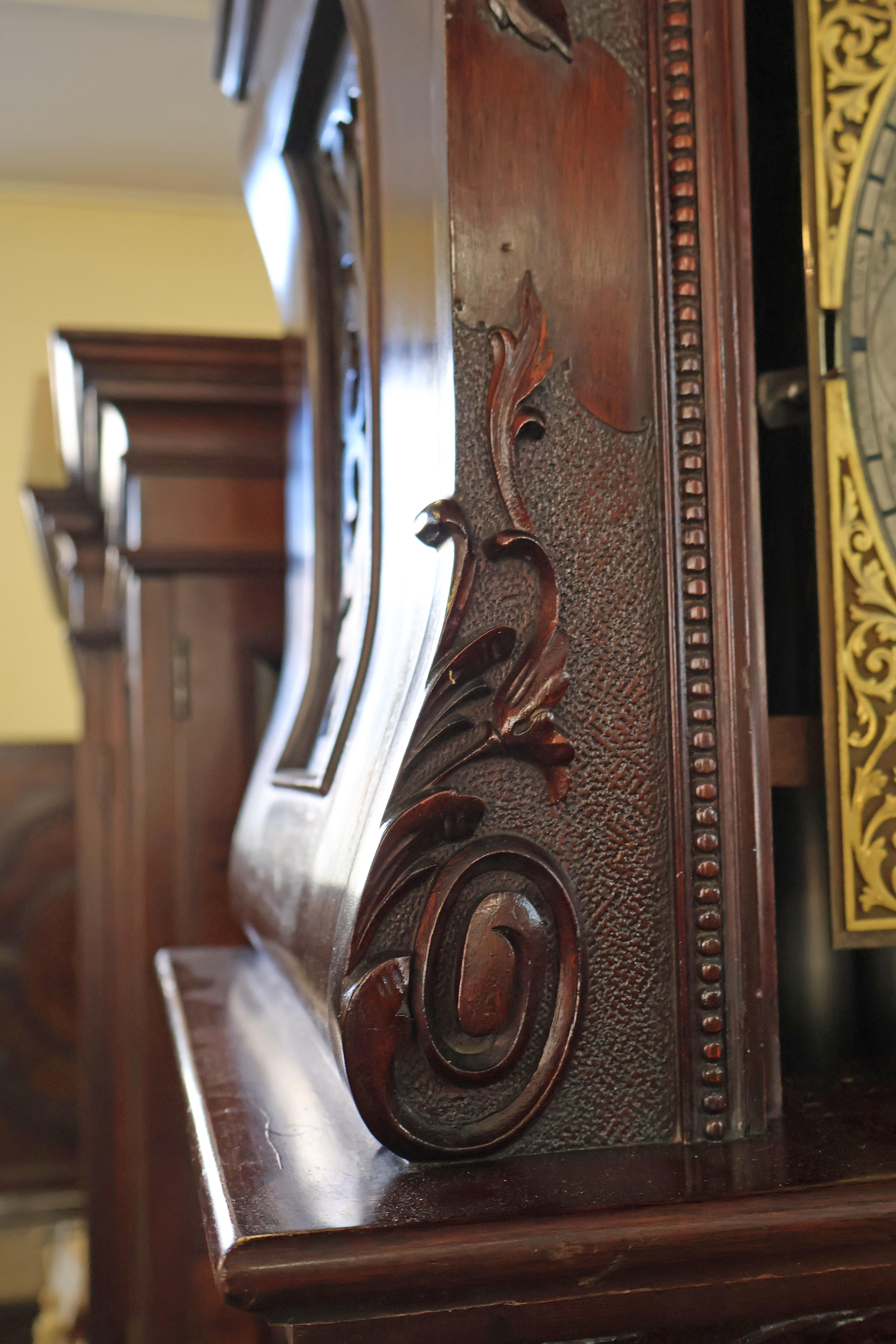 Antique RJ Horner Figural Carved Mahogany 9 Tube Tall Case Grandfather ...