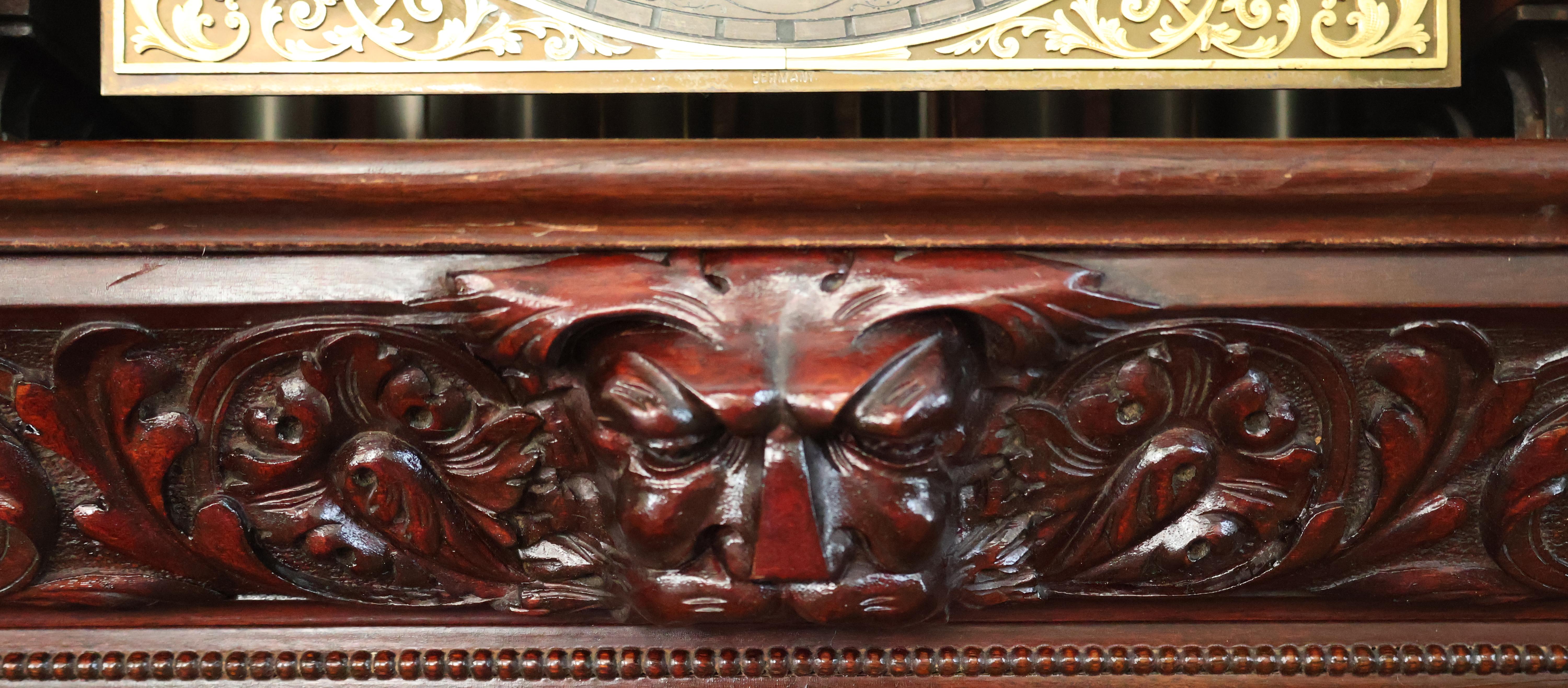 Antique RJ Horner Figural Carved Mahogany 9 Tube Tall Case Grandfather ...