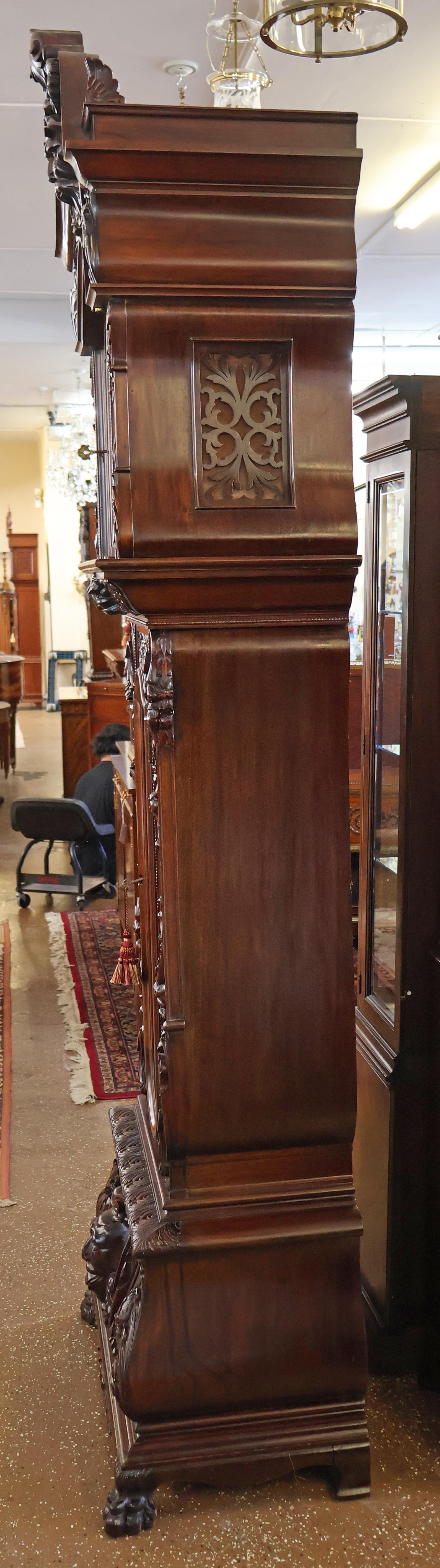 Antique RJ Horner Figural Carved Mahogany 9 Tube Tall Case Grandfather ...