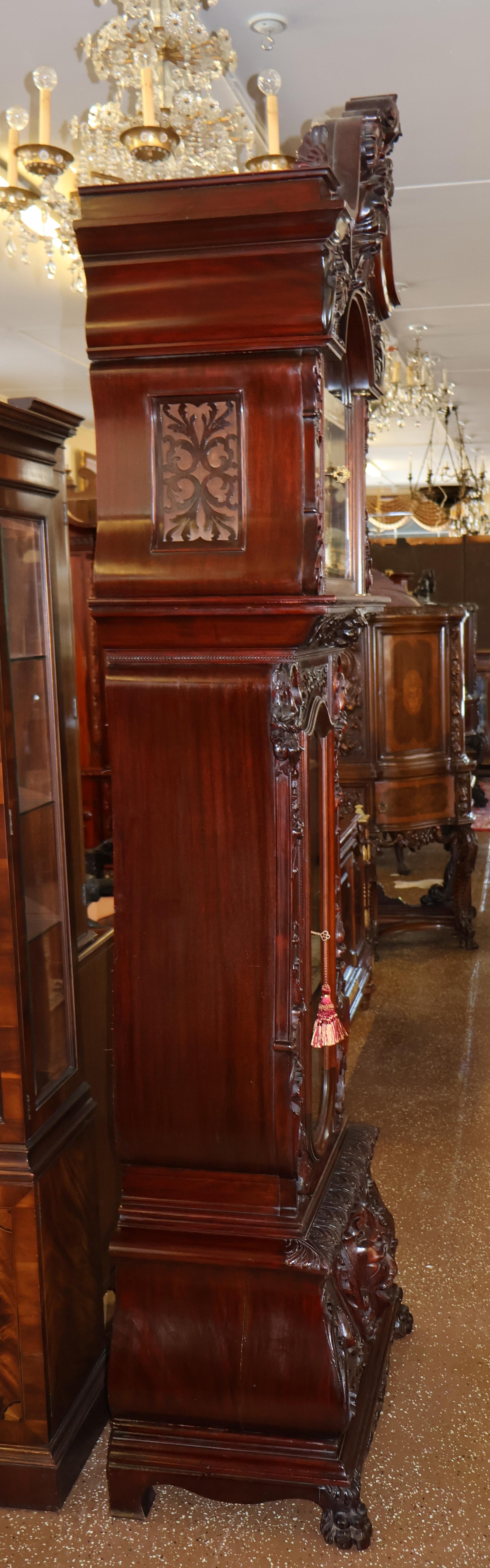 Antique RJ Horner Figural Carved Mahogany 9 Tube Tall Case Grandfather ...