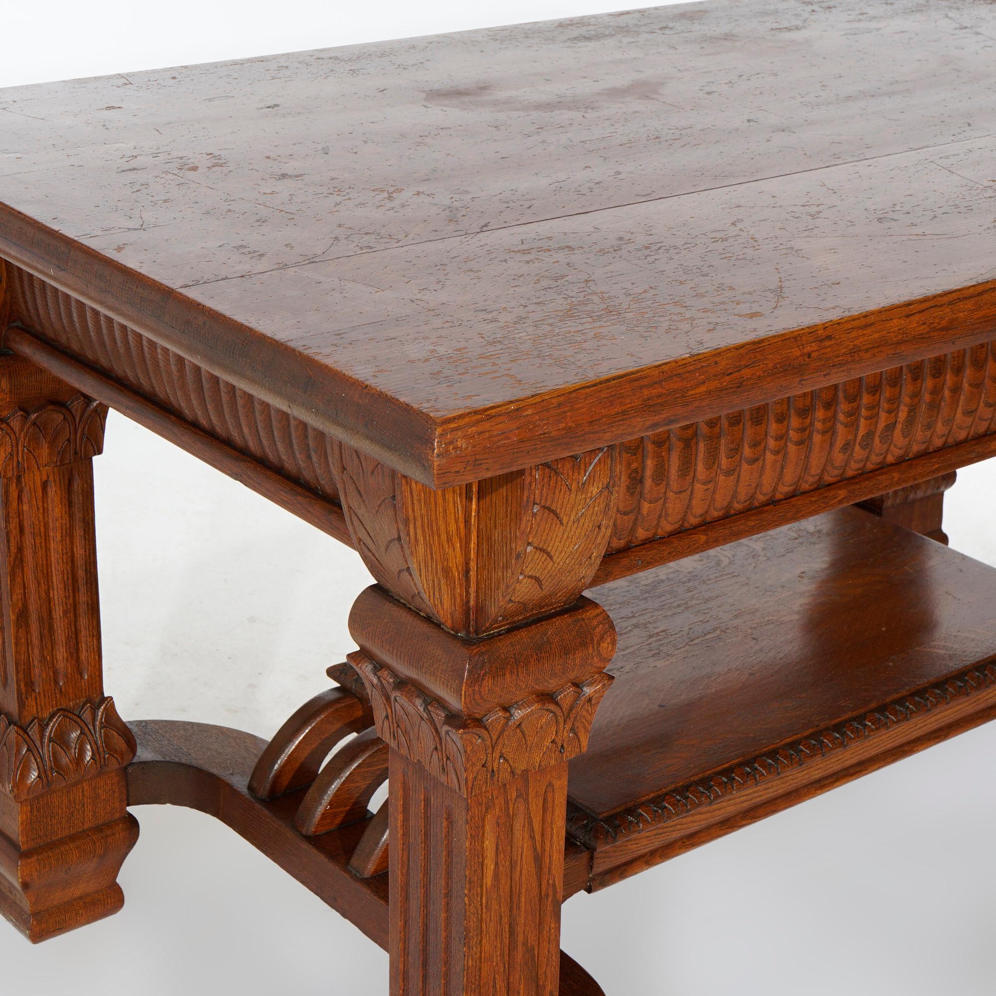 Antique RJ Horner School Carved Golden Oak Corinthian Library Table ...