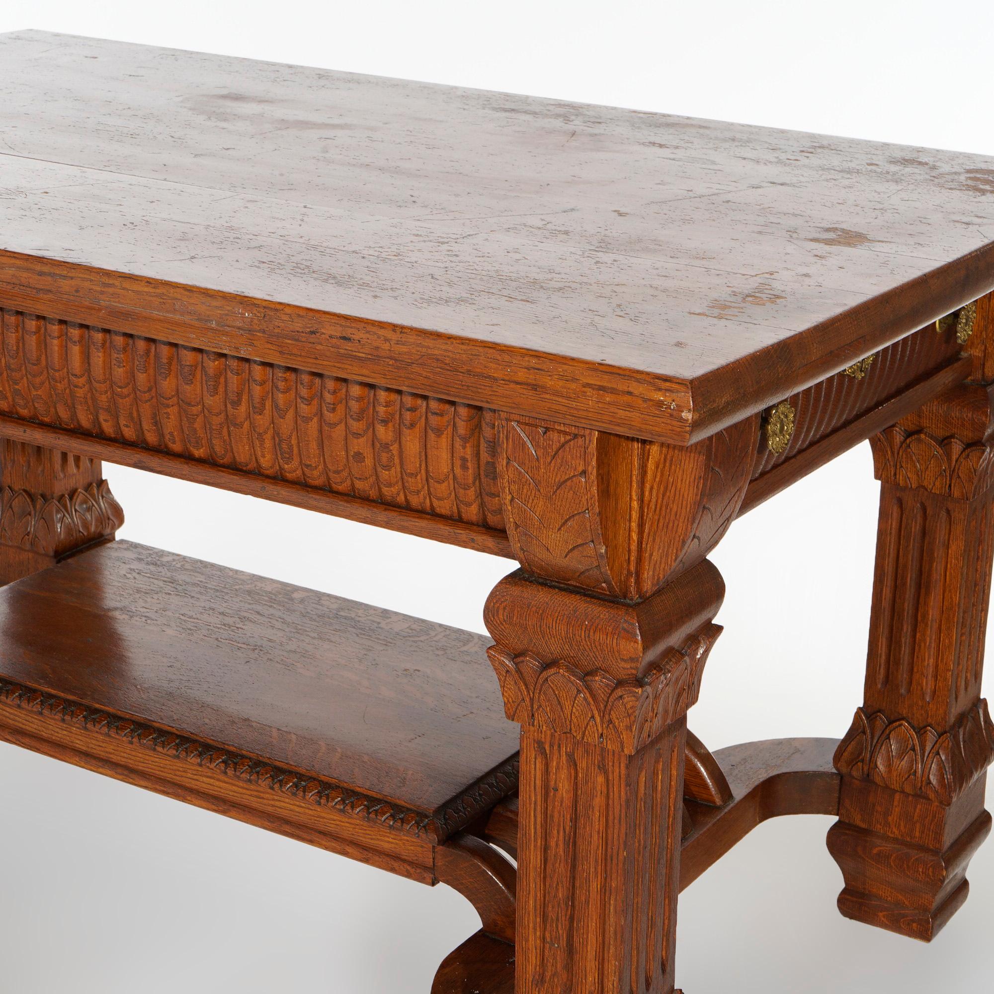 Antique RJ Horner School Carved Golden Oak Corinthian Library Table ...