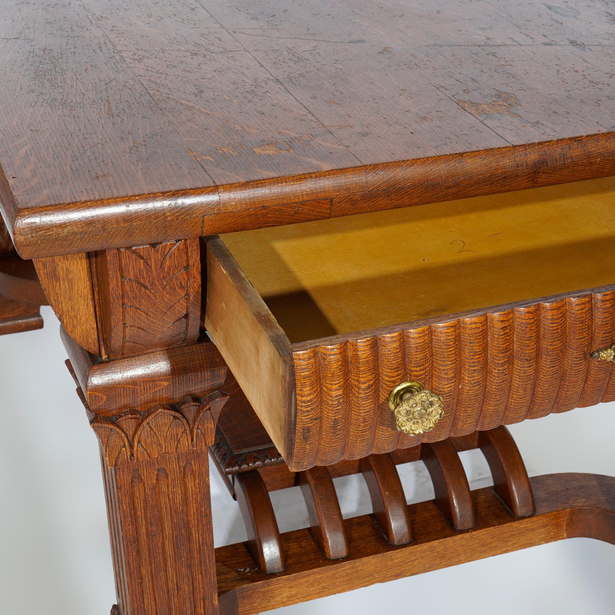 Antique RJ Horner School Carved Golden Oak Corinthian Library Table ...