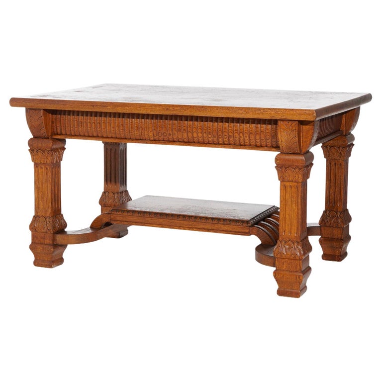 Antique RJ Horner School Carved Golden Oak Corinthian Library Table ...