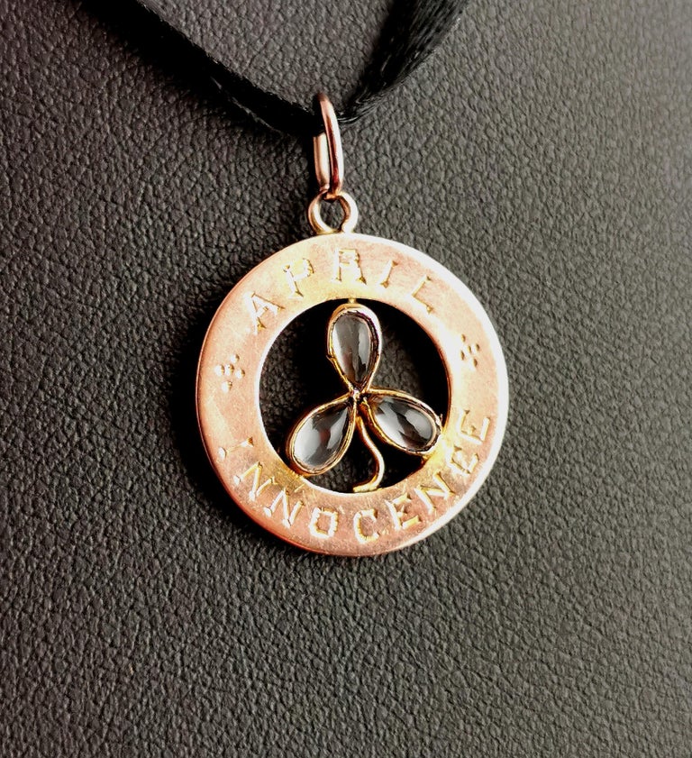Antique Rock Crystal Shamrock Pendant, 9k Gold, April Innocence at 1stDibs