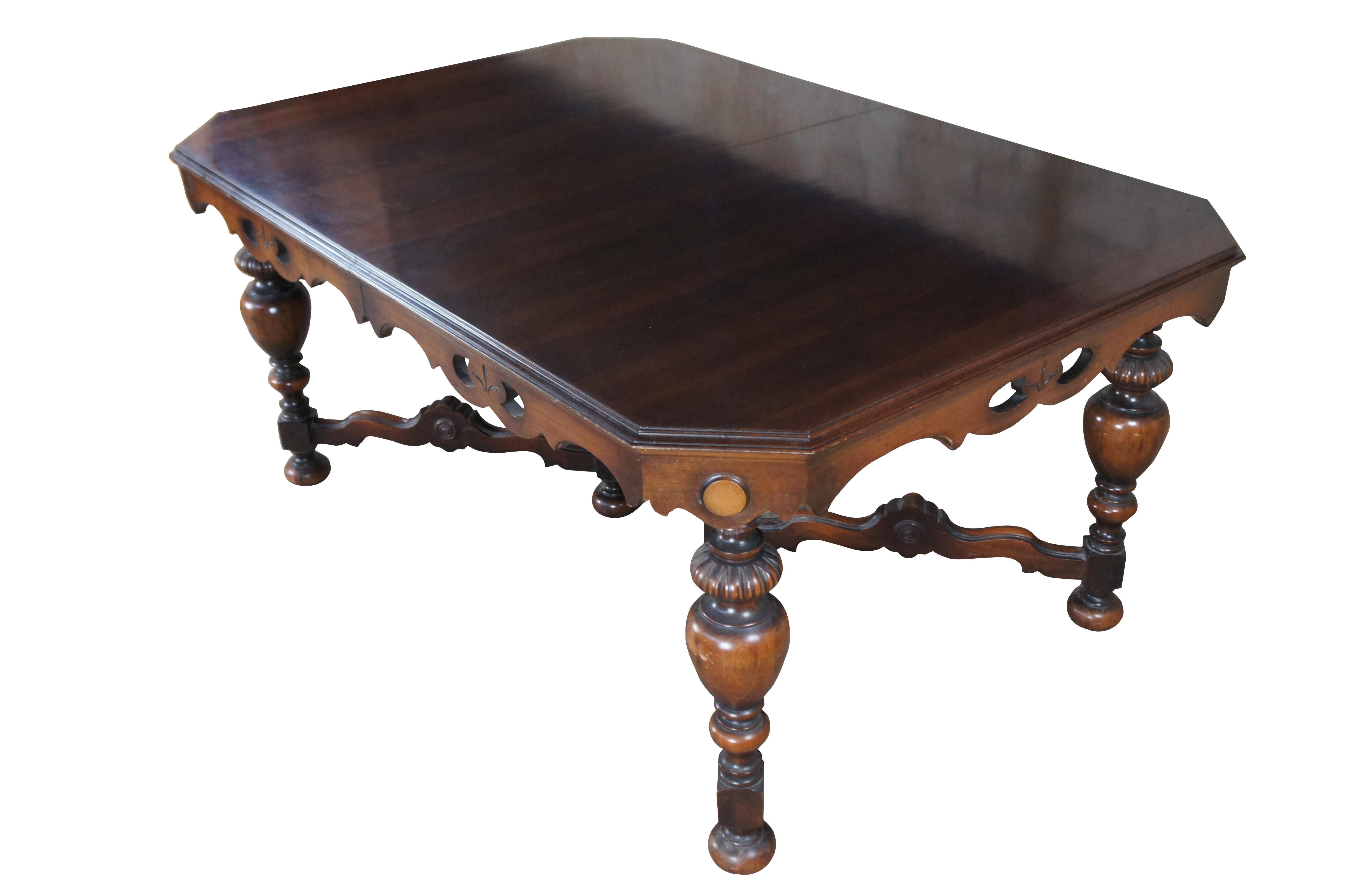 Antique Rockford Furniture Jacobean Spanish Revival Walnut Carved Dining Table For Sale at 1stDibs