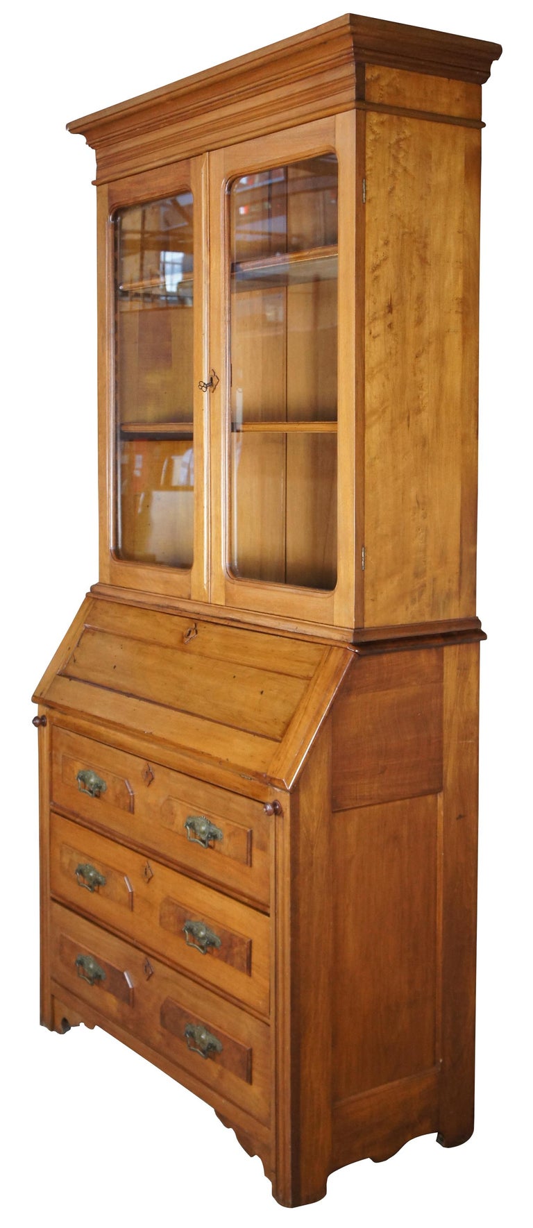 Antique Rockford Union Victorian Maple Secretary Desk and Bookcase ...