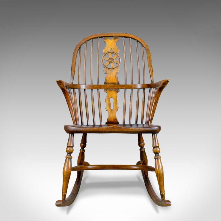 Antique Rocking Chair, English, Edwardian, Windsor Stick Back, Elbow ...