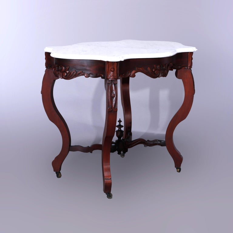 Antique Rococo Carved Walnut and Marble Turtle Top Parlor Table Circa ...