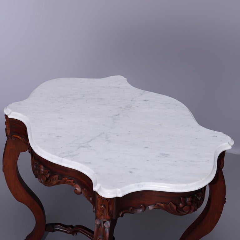 Antique Rococo Carved Walnut and Marble Turtle Top Parlor Table Circa ...