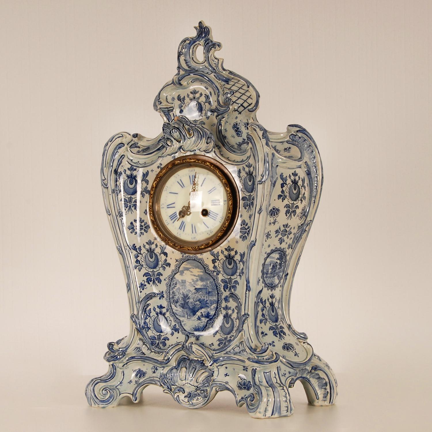 Antique Rococo Delft Vases Pendulum Clock Garniture Tall Delftware 3 ...